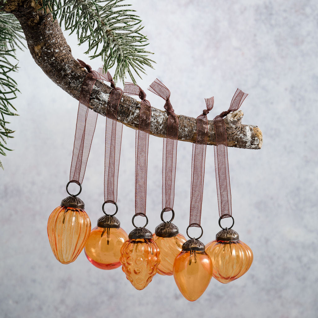 Set of 6 Small Mixed design 1" Honey Luster Christmas Baubles ...